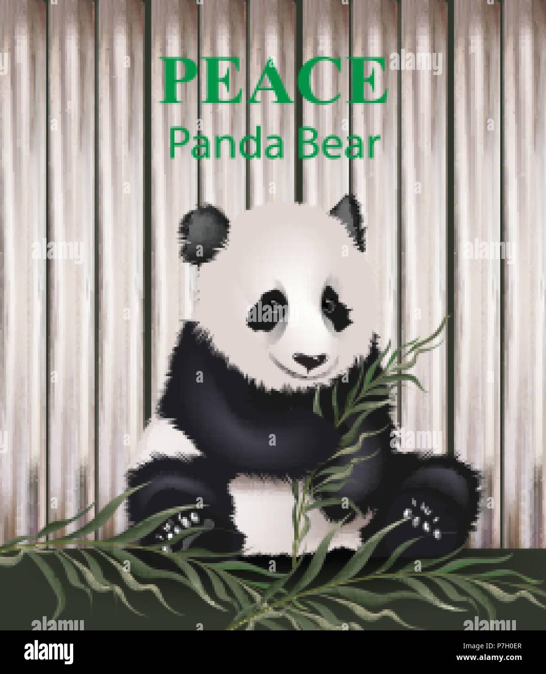 Cute panda bear Vector. Lovely animal eating grass. Peace message text ...
