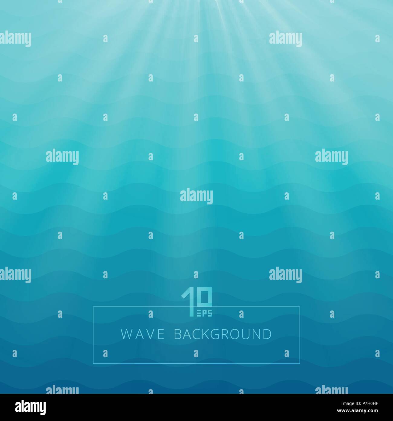 Abstract blue waves lines underwater background with lighting shine ...
