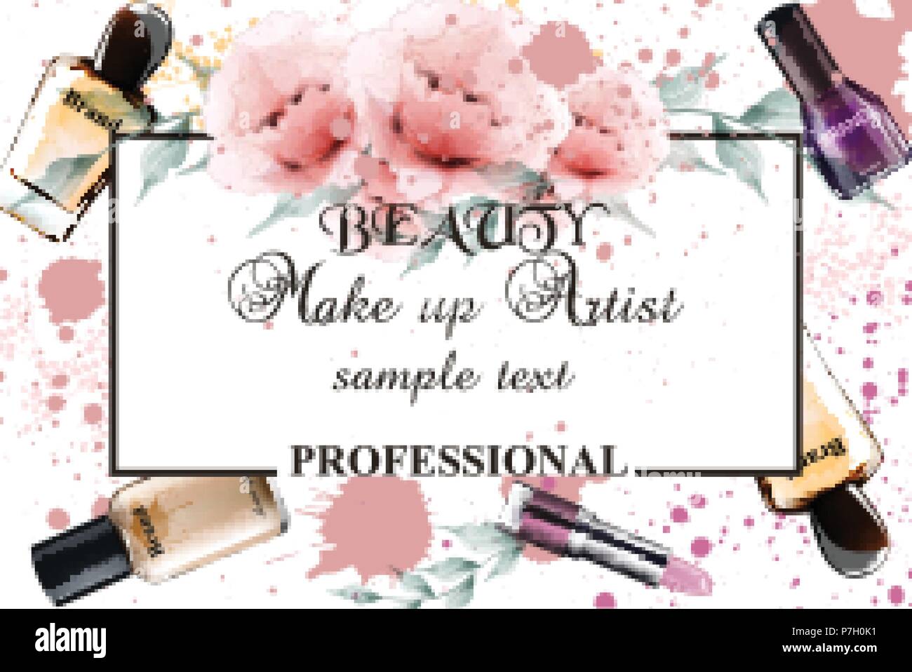 Vintage watercolor make up professional background Vector illustration ...