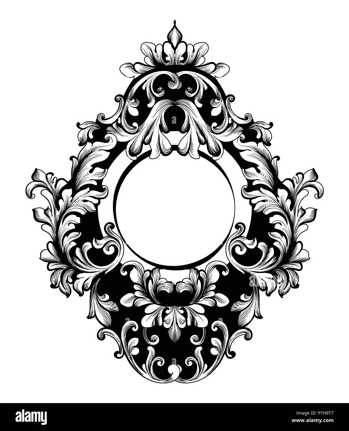 Baroque Round Frame Vector. Classic rich ornamented carved decors ...