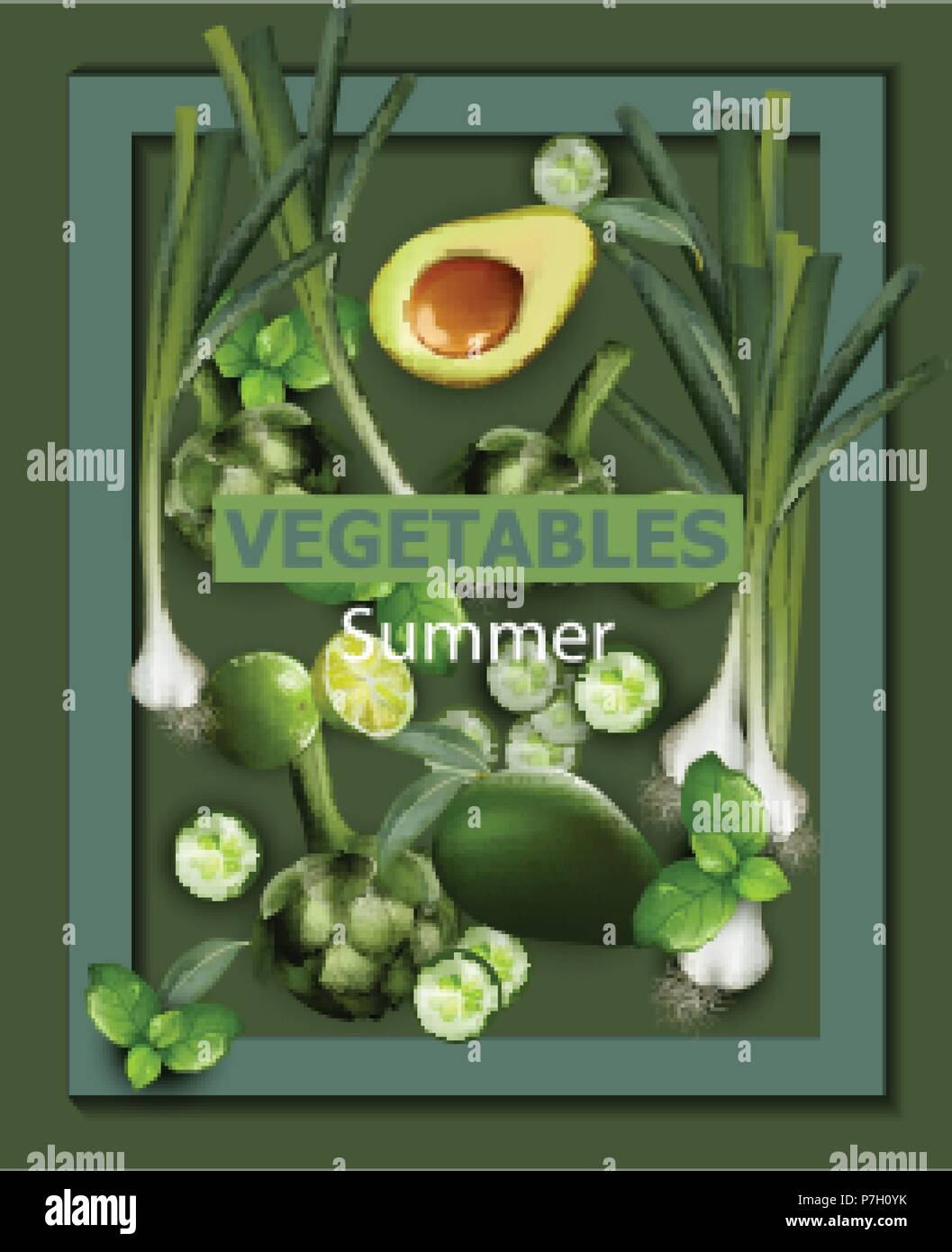 Vegetables background Vector. Green veggie organic illustration Stock ...