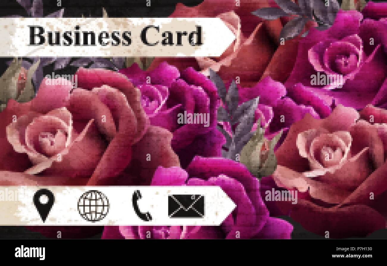 Business card with colorful realistic roses Vector. icons template ...
