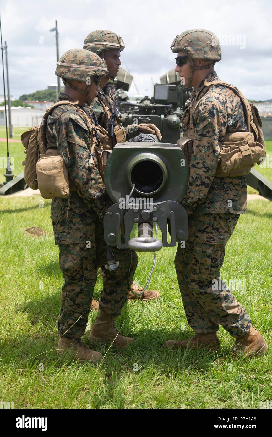 U.S. Marines with 3rd Battalion, 12 Marine Regiment rotate an M777 ...