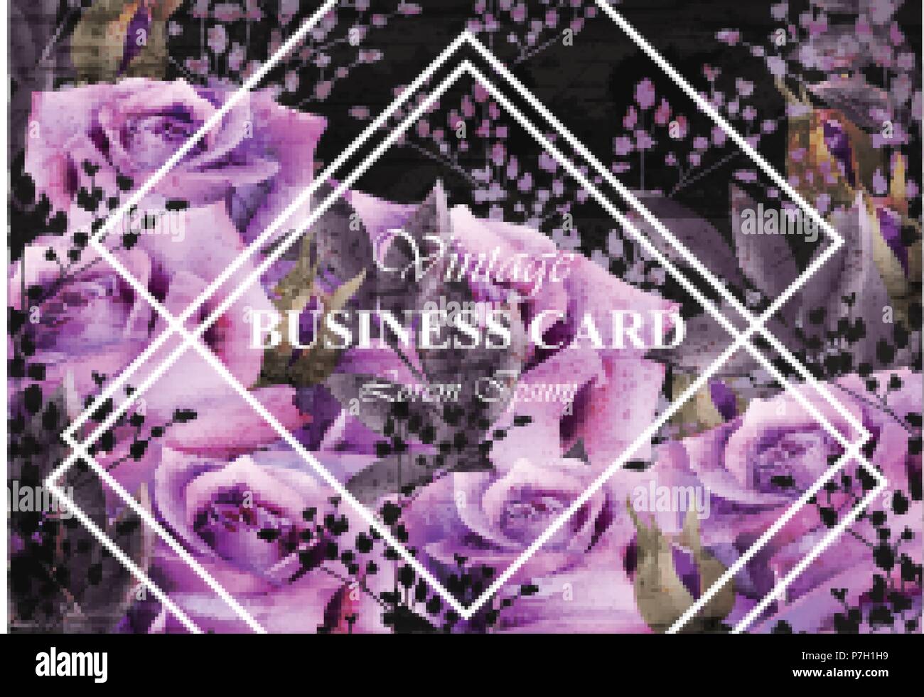 Vintage card with roses Vector. Realistic stylish purple roses ...