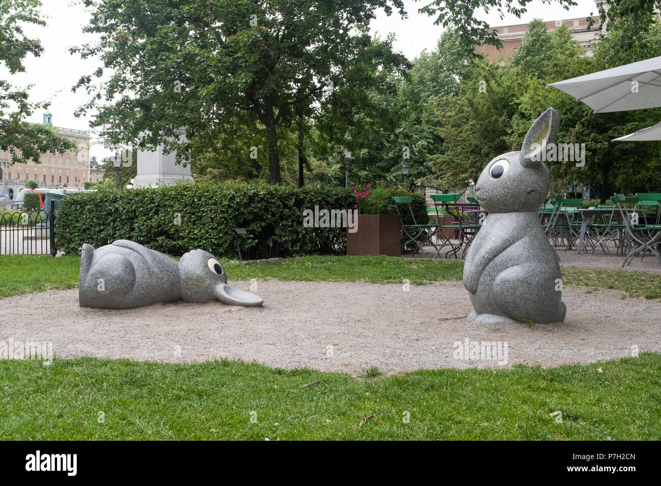 Rabbits in Children's Playground, Stockholm, Sweden Stock Photo - Alamy