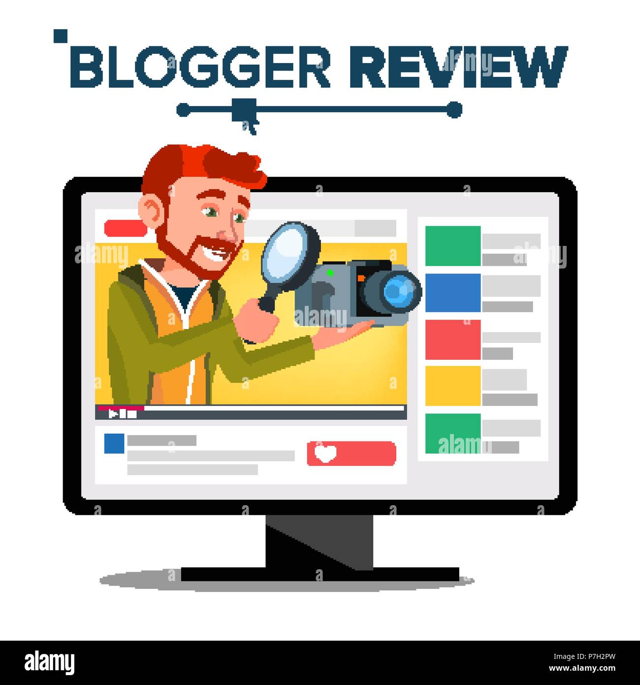 Testing Video Blogger Vector. Blog Channel. Man Popular Video Streamer ...