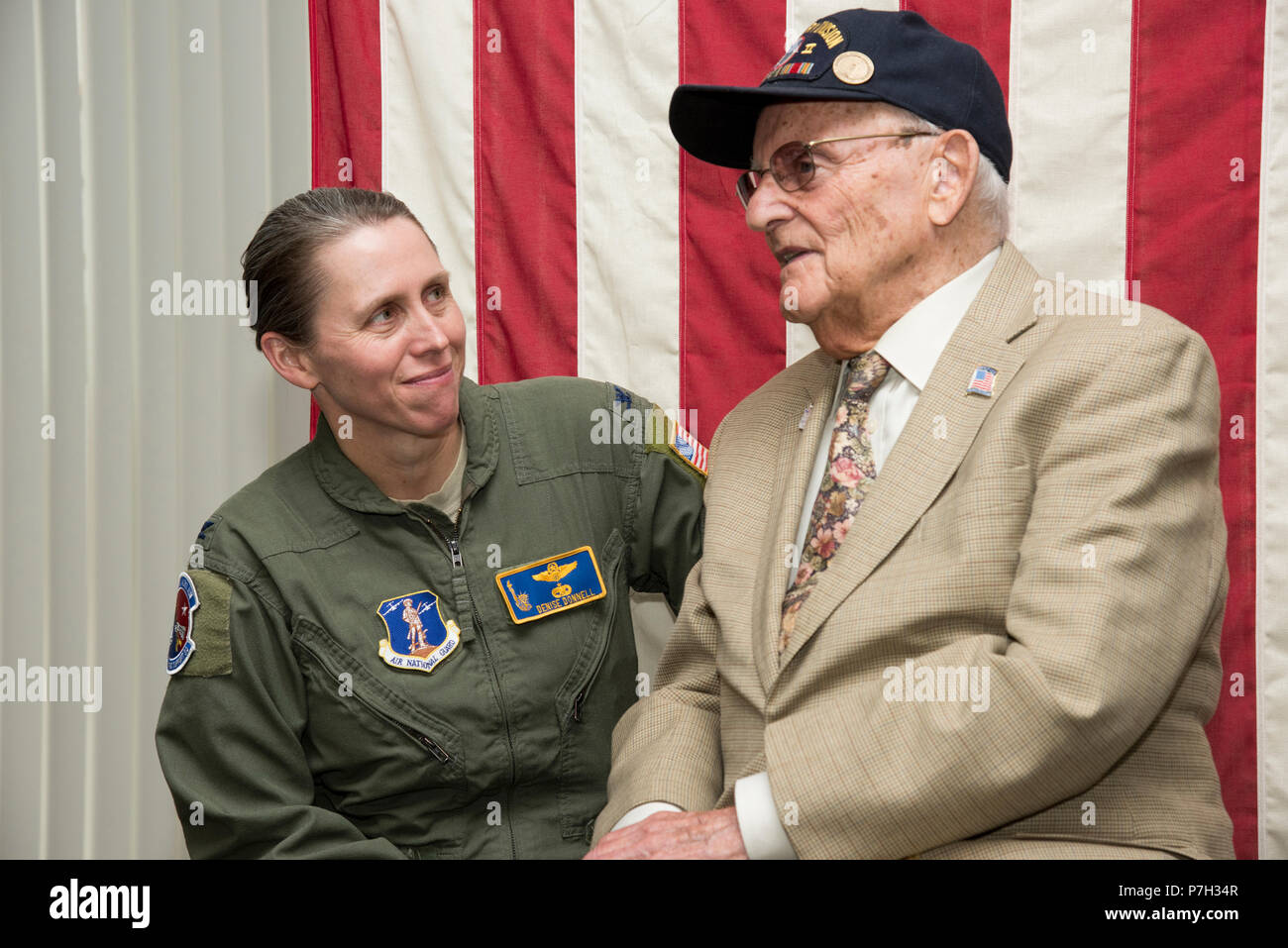 Col. Denise Donnell, commander of the 105th Airlift Wing, speaks with ...