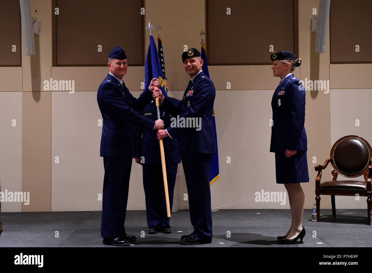 Maj. Matthew Brill, 460th Security Forces Squadron outgoing commander ...