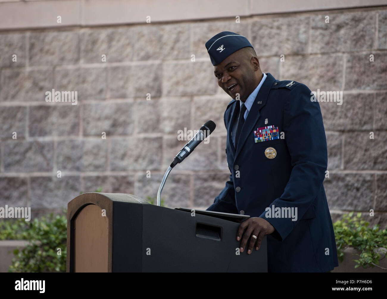 Col Alfred Flowers Jr., 99th Medical Group commander, speaks during a ...