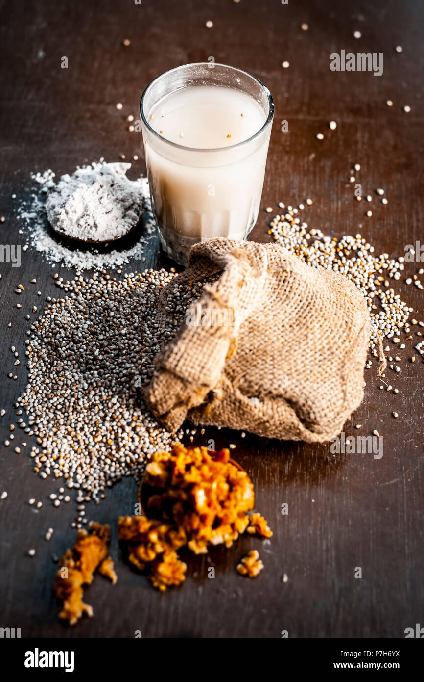 Close up of popular summer drink i.e. Barley kanji in glass with all ...