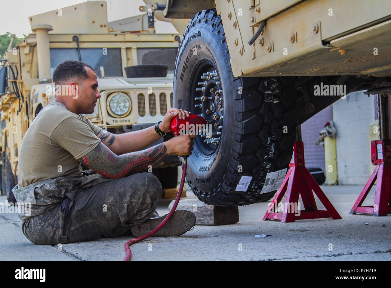 Spc. Nomar Rodriguez Gomez, a wheeled vehicle mechanic assigned to B Co ...