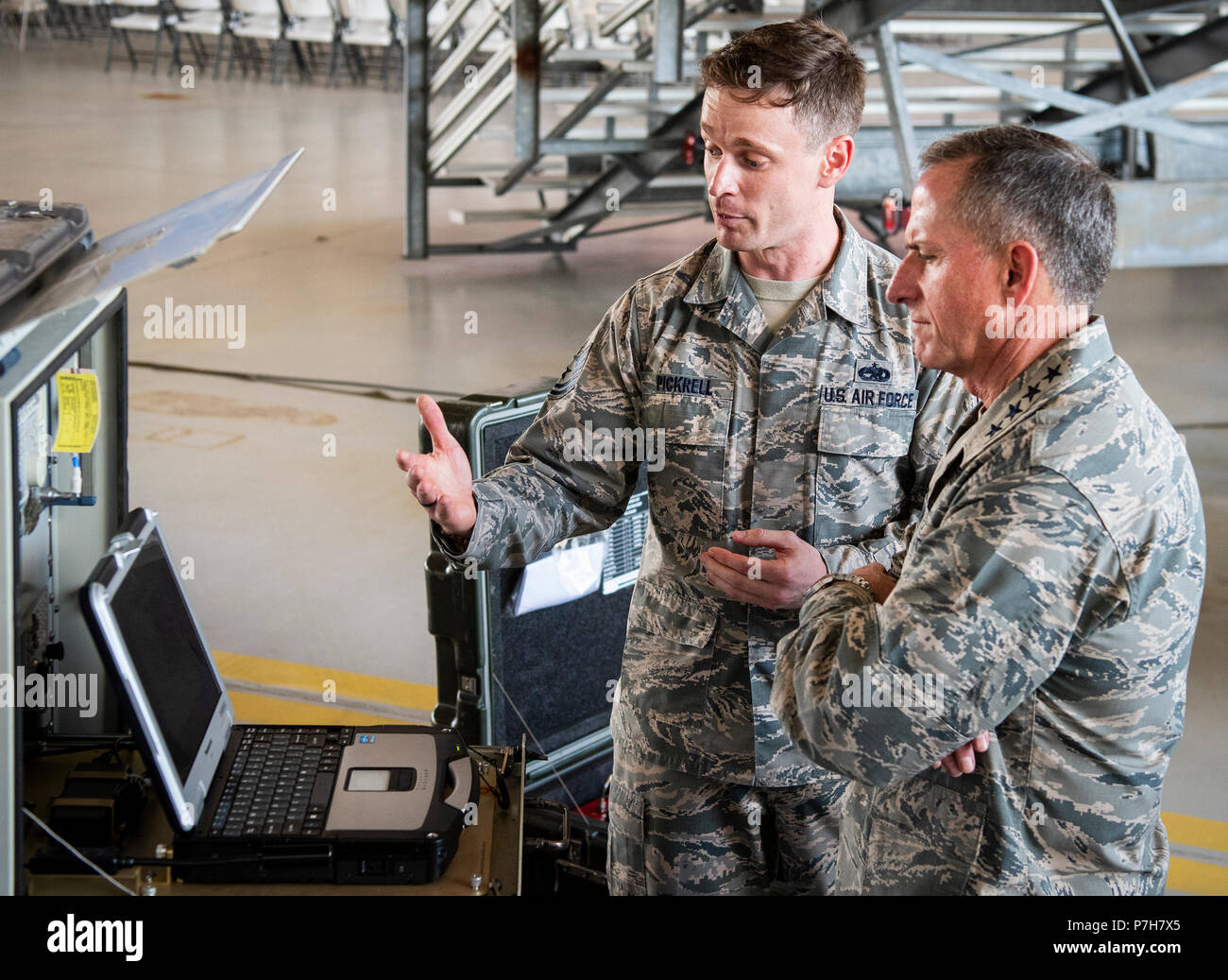 Tech. Sgt. Jesse Pickrell, 16th Electronic Warfare Squadron, briefs Air Force Chief of Staff Gen ...