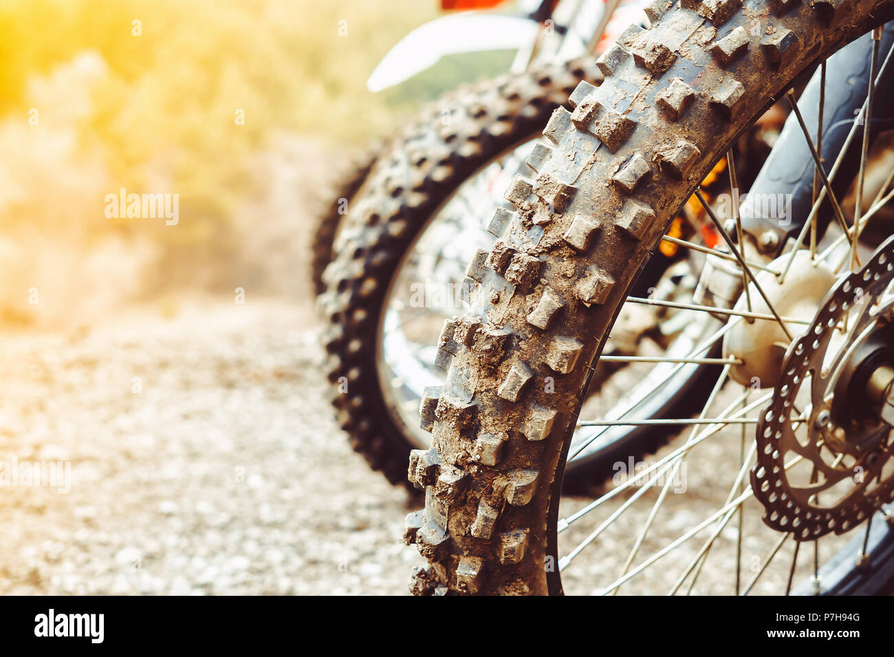 wheel with large tread motocross bike closeup Stock Photo - Alamy