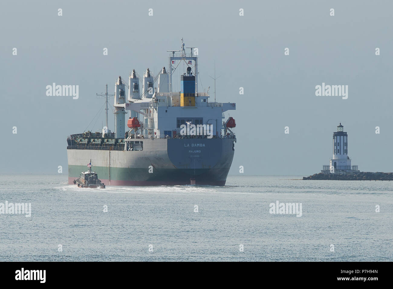 Harbor Pilot Boat Follows The Bulk Carrier, LA BAMBA, Under Way And ...
