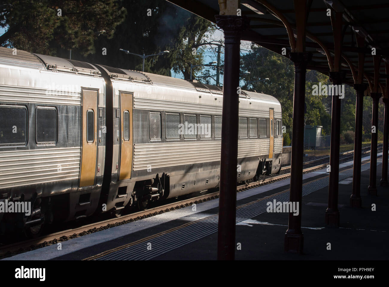 A four car Endeavour class diesel rail car at the historic rural Bowral ...