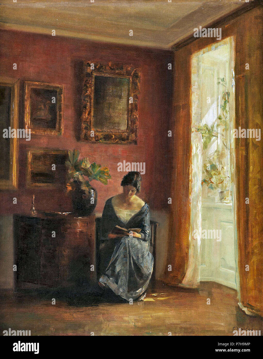 Holsoe Carl Vilhelm - Interior with Woman Reading by the Window Stock ...