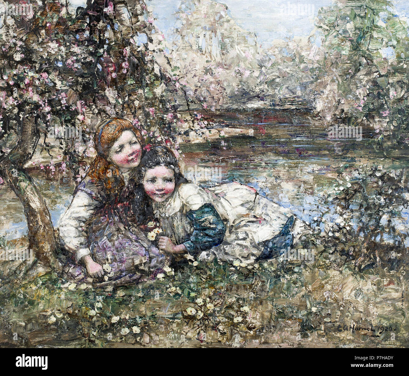 Hornel Edward Atkinson - Gathering Primroses 3 Stock Photo - Alamy