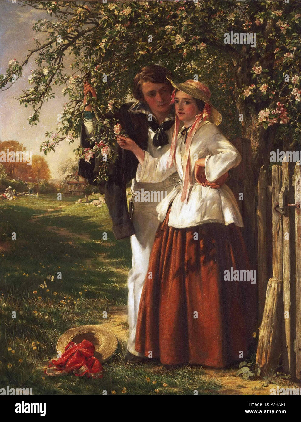 Horsley John Calcott - Lovers Under a Blossom Tree 1 Stock Photo - Alamy