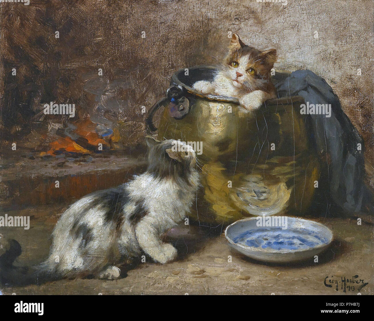 Huber Léon Charles - Cat Family Stock Photo - Alamy