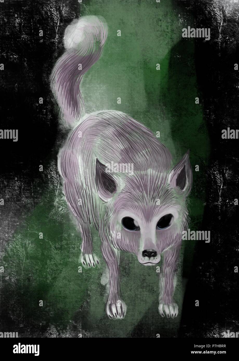 illustration of a fox at dusk Stock Photo - Alamy