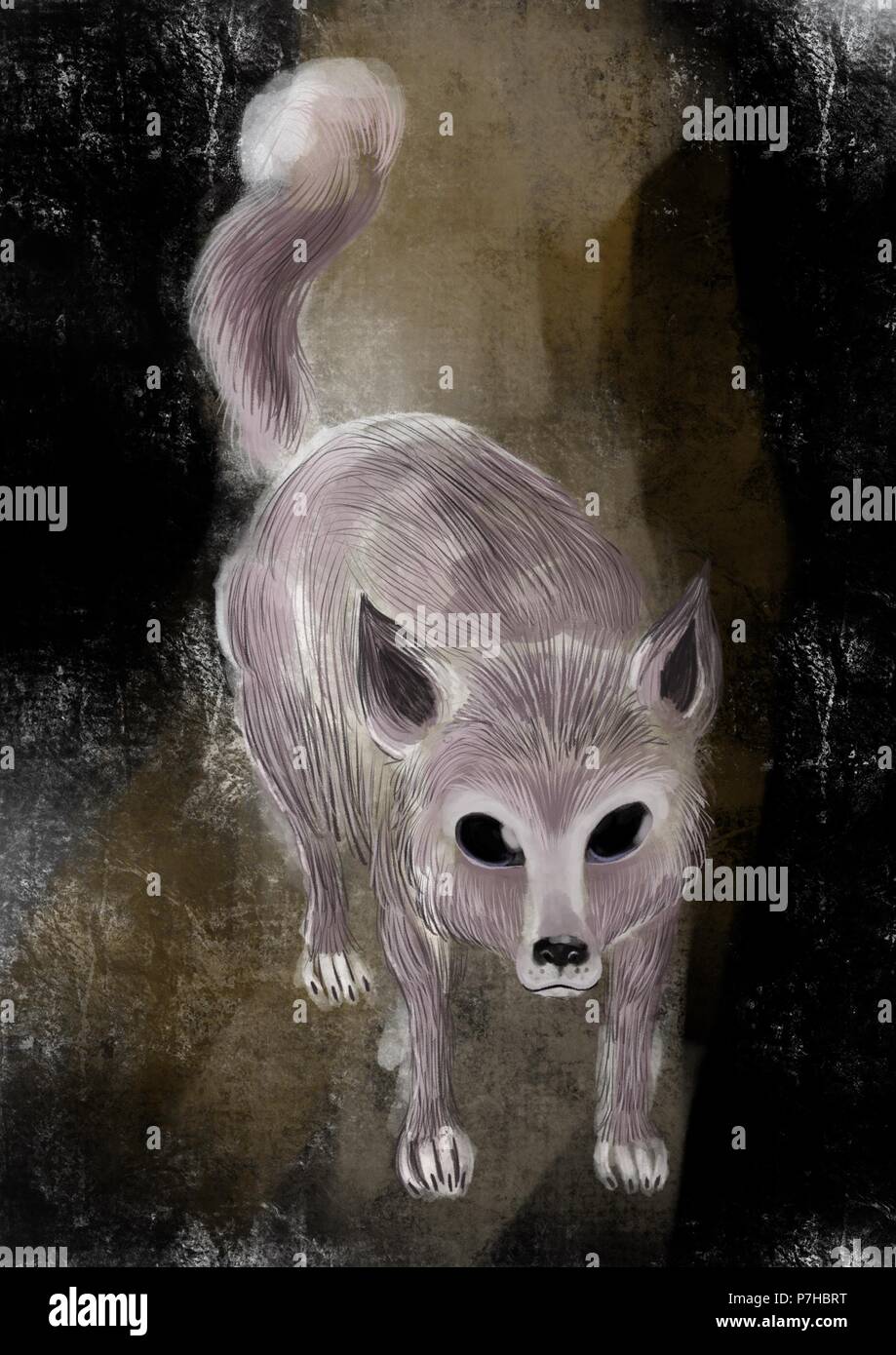 illustration of a fox at dusk Stock Photo - Alamy