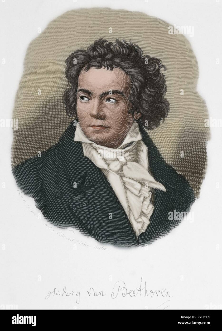Ludwing van Beethoven (1770-1827). German composer. Portrait. Engraving ...