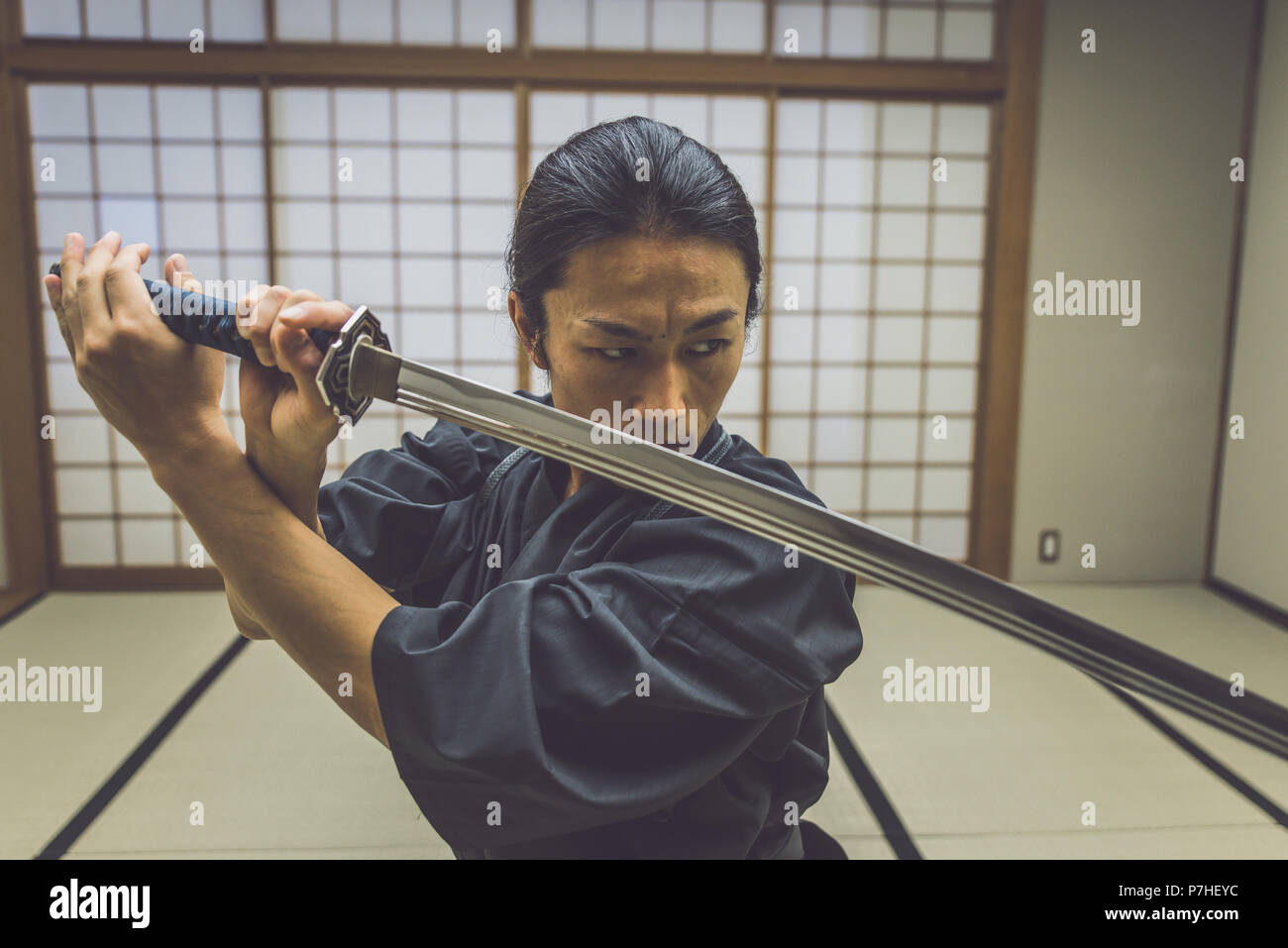 Samurai training in a traditional dojo, in Tokyo Stock Photo - Alamy