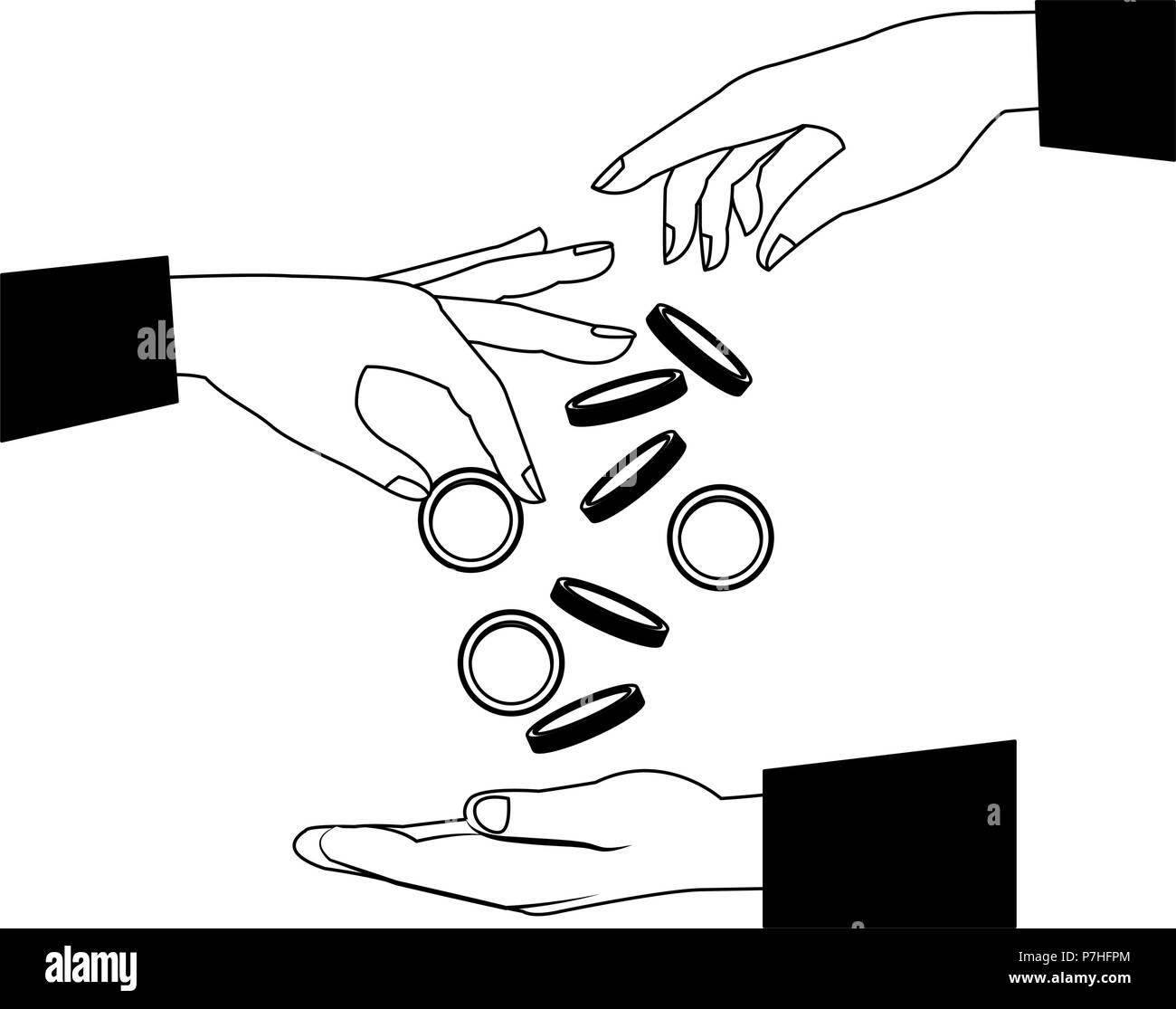 Hands giving coins to other hand vector illustration graphic design ...