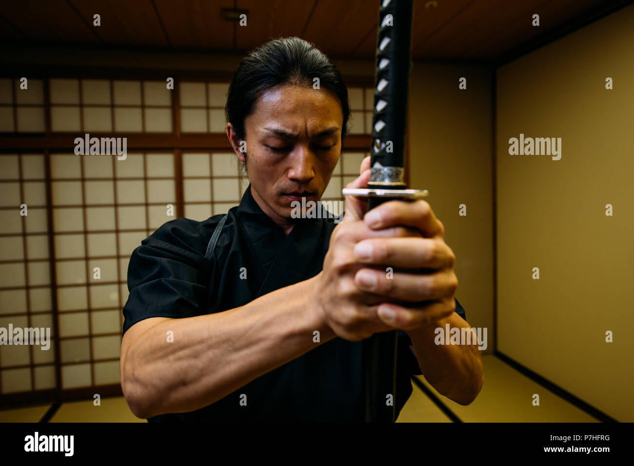 Samurai training in a traditional dojo, in Tokyo Stock Photo - Alamy