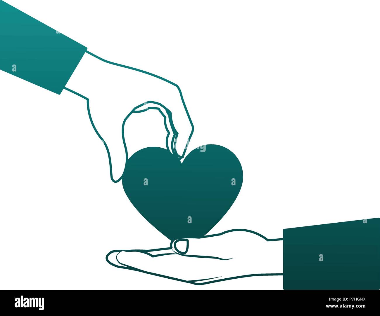 Hand passing heart to other hand vector illustration graphic design ...