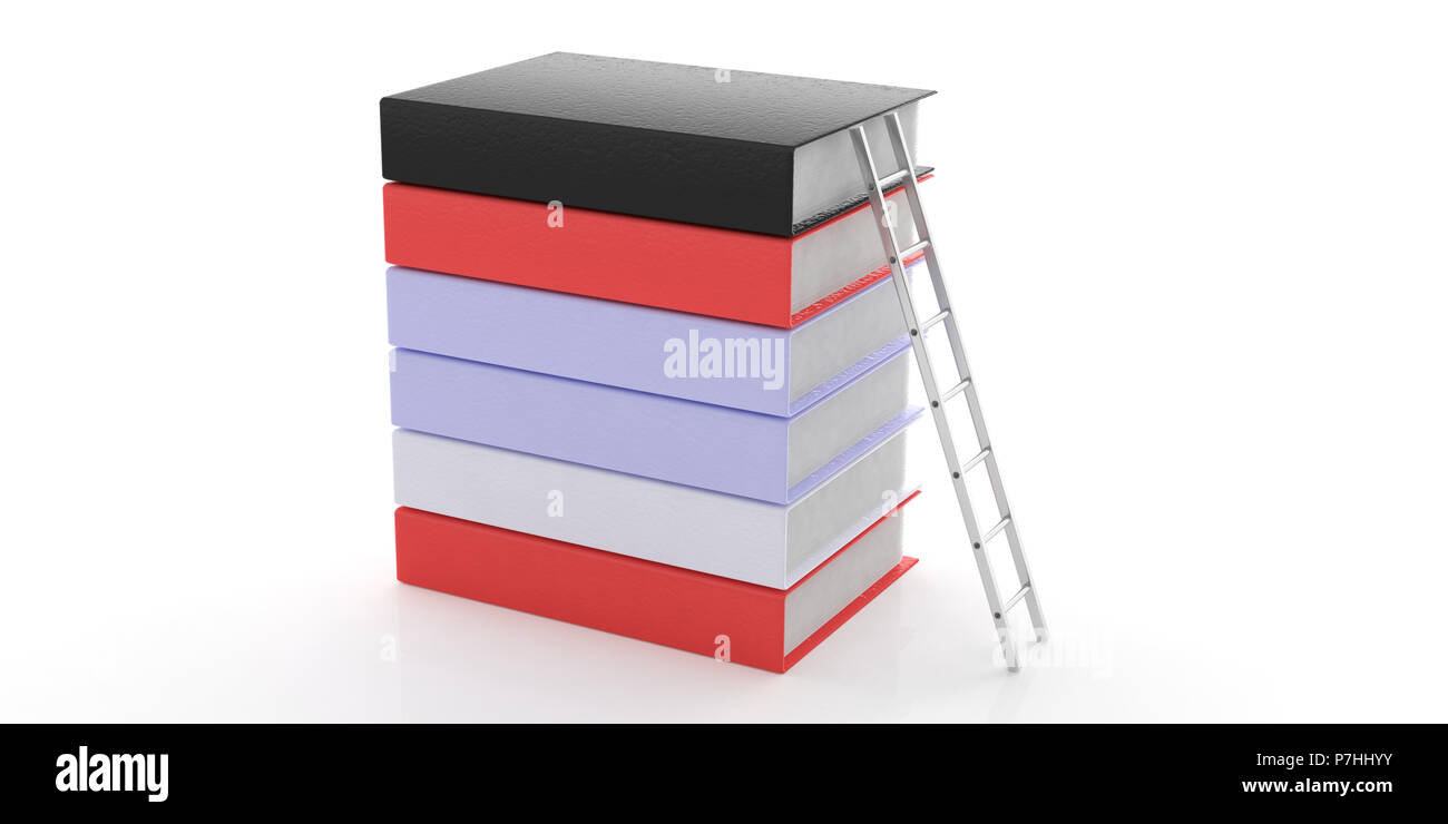 Metal wall ladder against a colorful books stack isolated on white ...