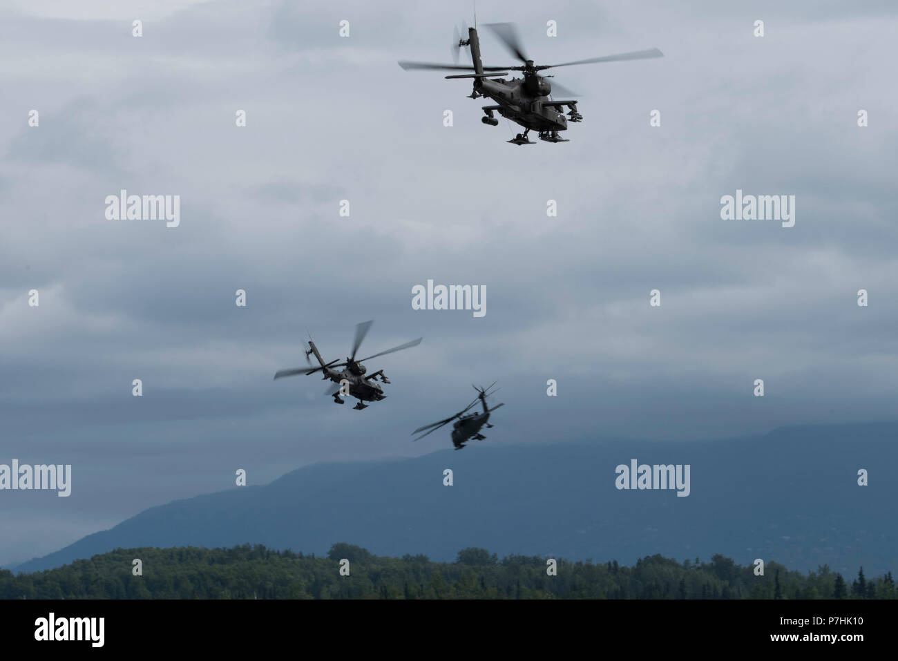 U.S. Army AH-64 Apache attack helicopters and a Alaska Army National ...