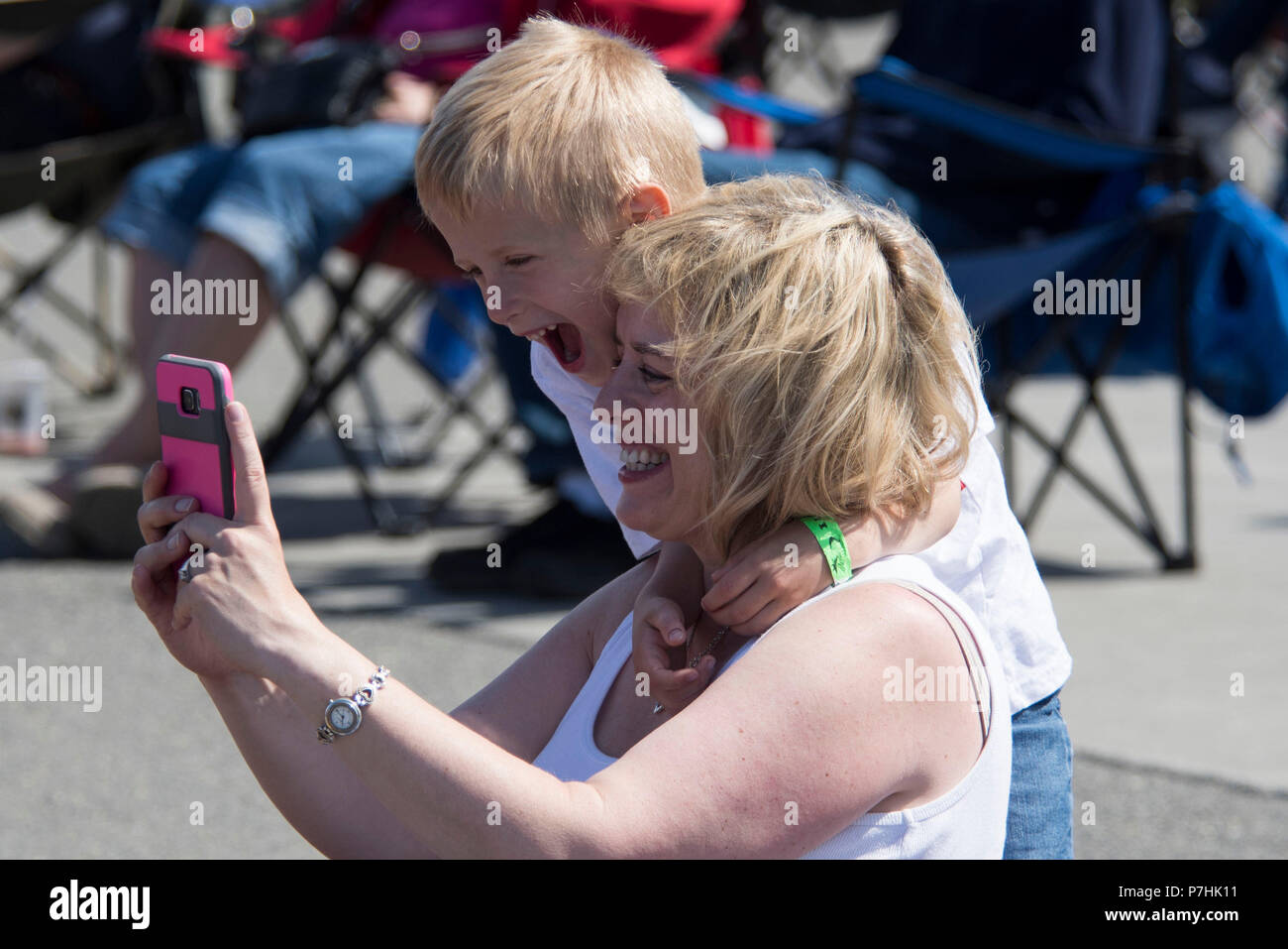Connor Mckinley, 5, son of Kim Mckinley, smiles during the Arctic ...