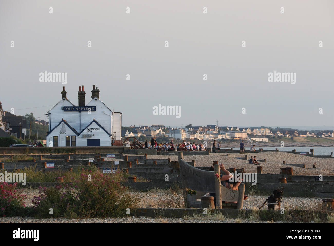 Old Neptune 19th-century pub at Whitstable beach, Kent, England Stock ...