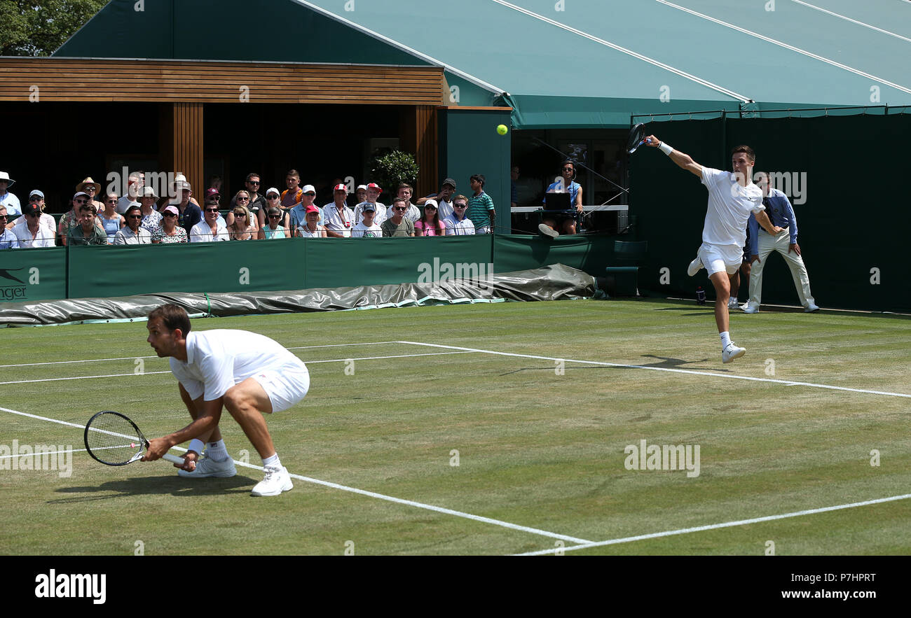 Frederik Nielsen and Joe Salisbury (right) during the doubles on day ...