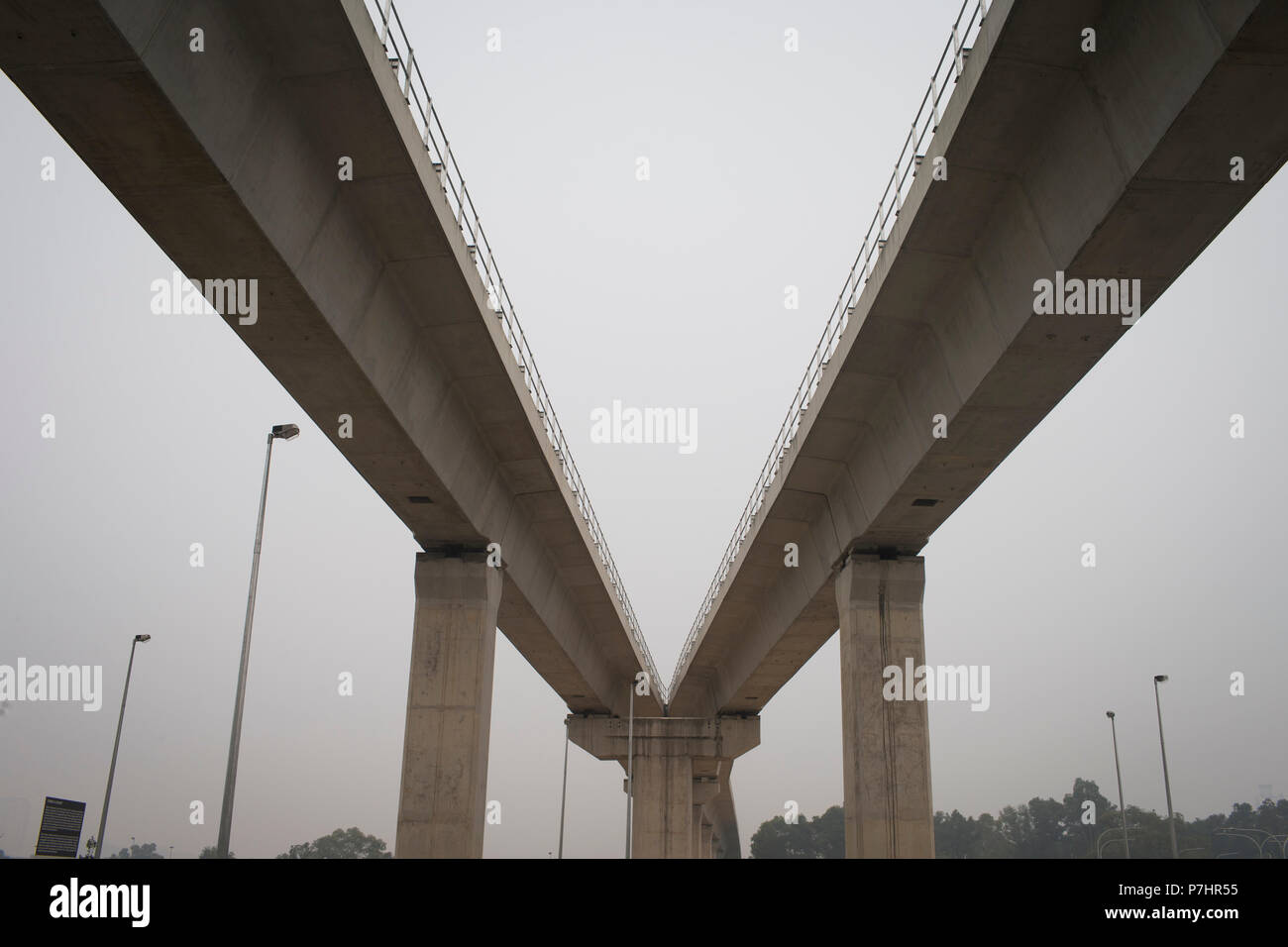 Construction work on the new elevated train system around Malaysia's ...