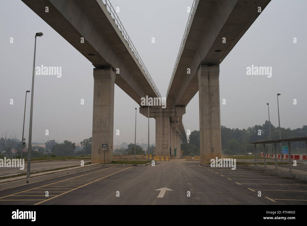 Construction work on the new elevated train system around Malaysia's ...