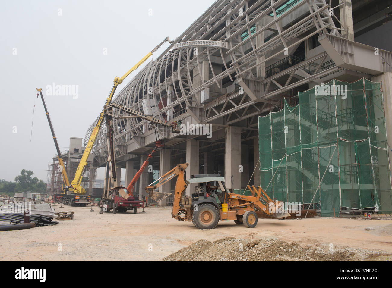 Construction work on the new elevated train system around Malaysia's ...