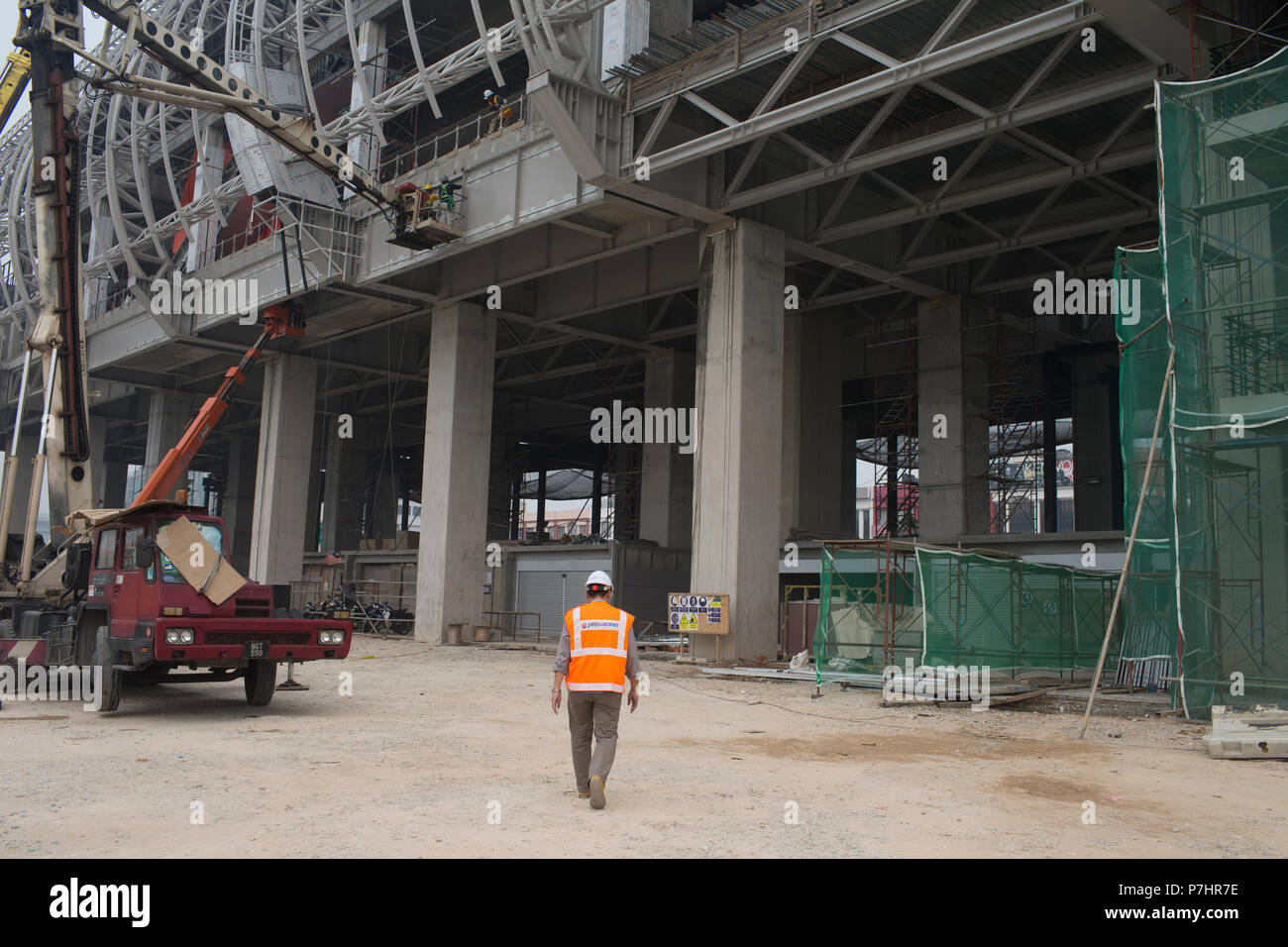 Construction work on the new elevated train system around Malaysia's ...