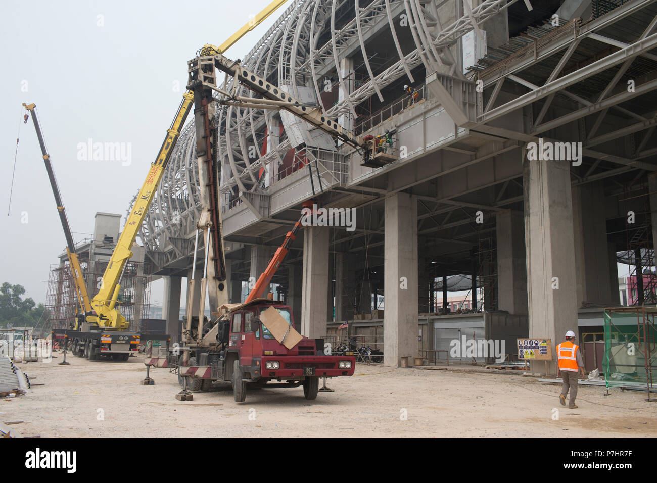 Construction work on the new elevated train system around Malaysia's ...