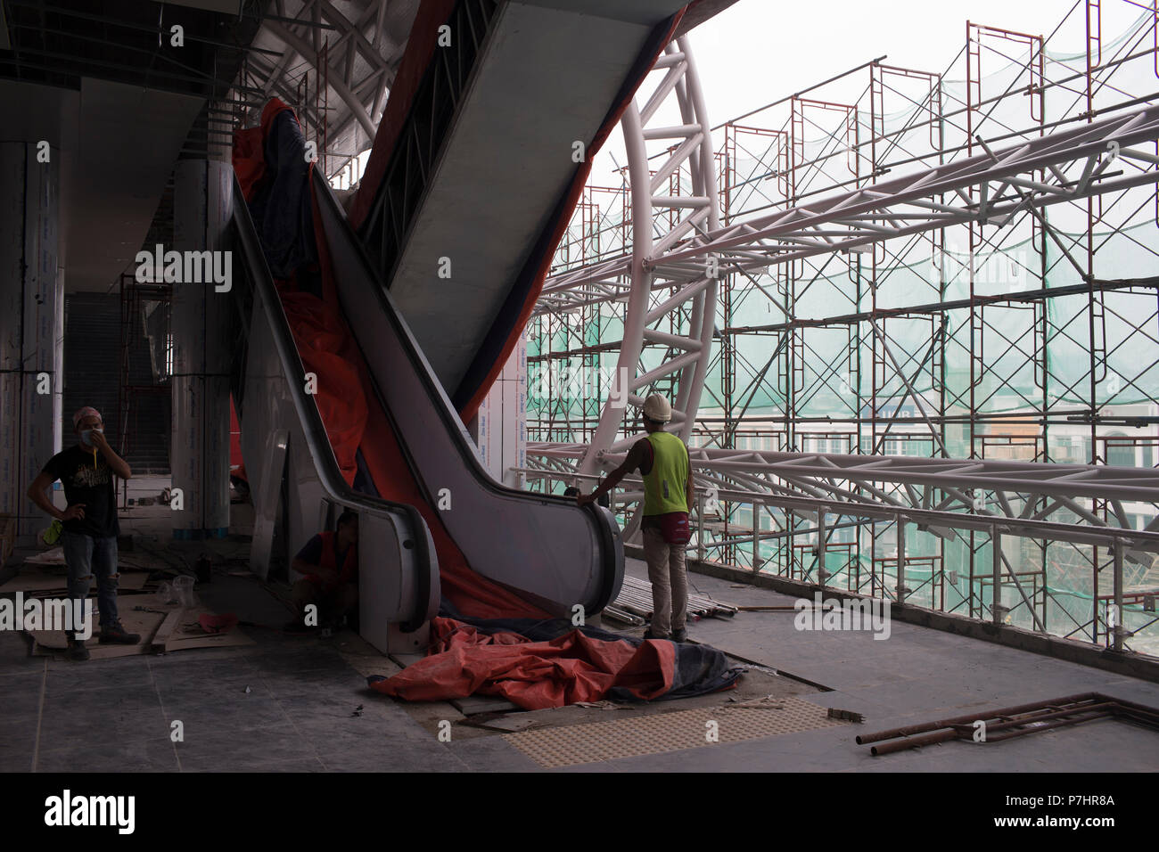 Construction work on the new elevated train system around Malaysia's ...