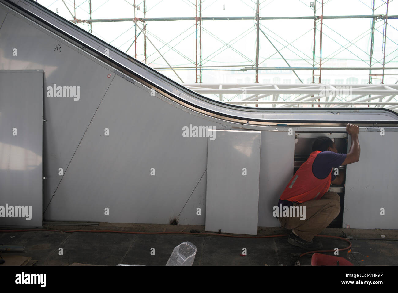 Construction work on the new elevated train system around Malaysia's ...