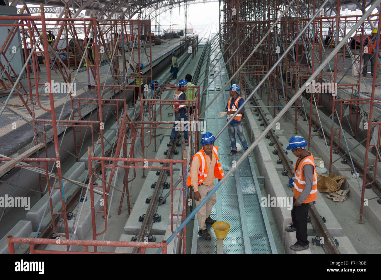 Construction work on the new elevated train system around Malaysia's ...