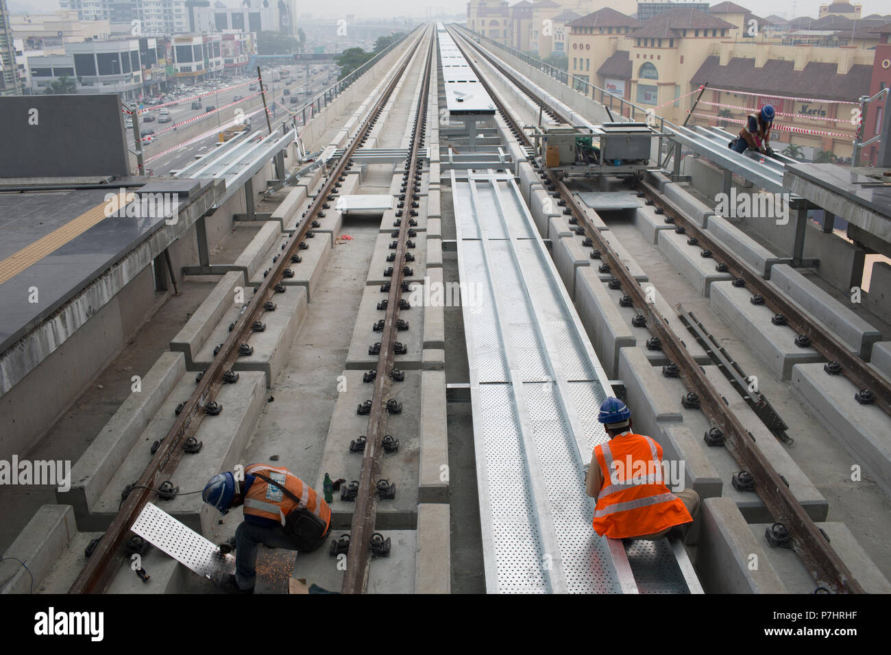 Construction work on the new elevated train system around Malaysia's ...