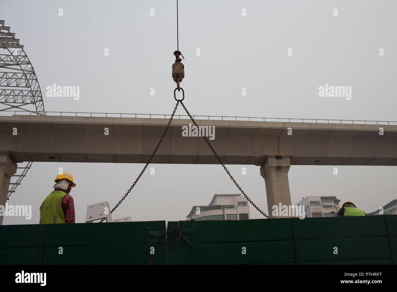 Construction work on the new elevated train system around Malaysia's ...