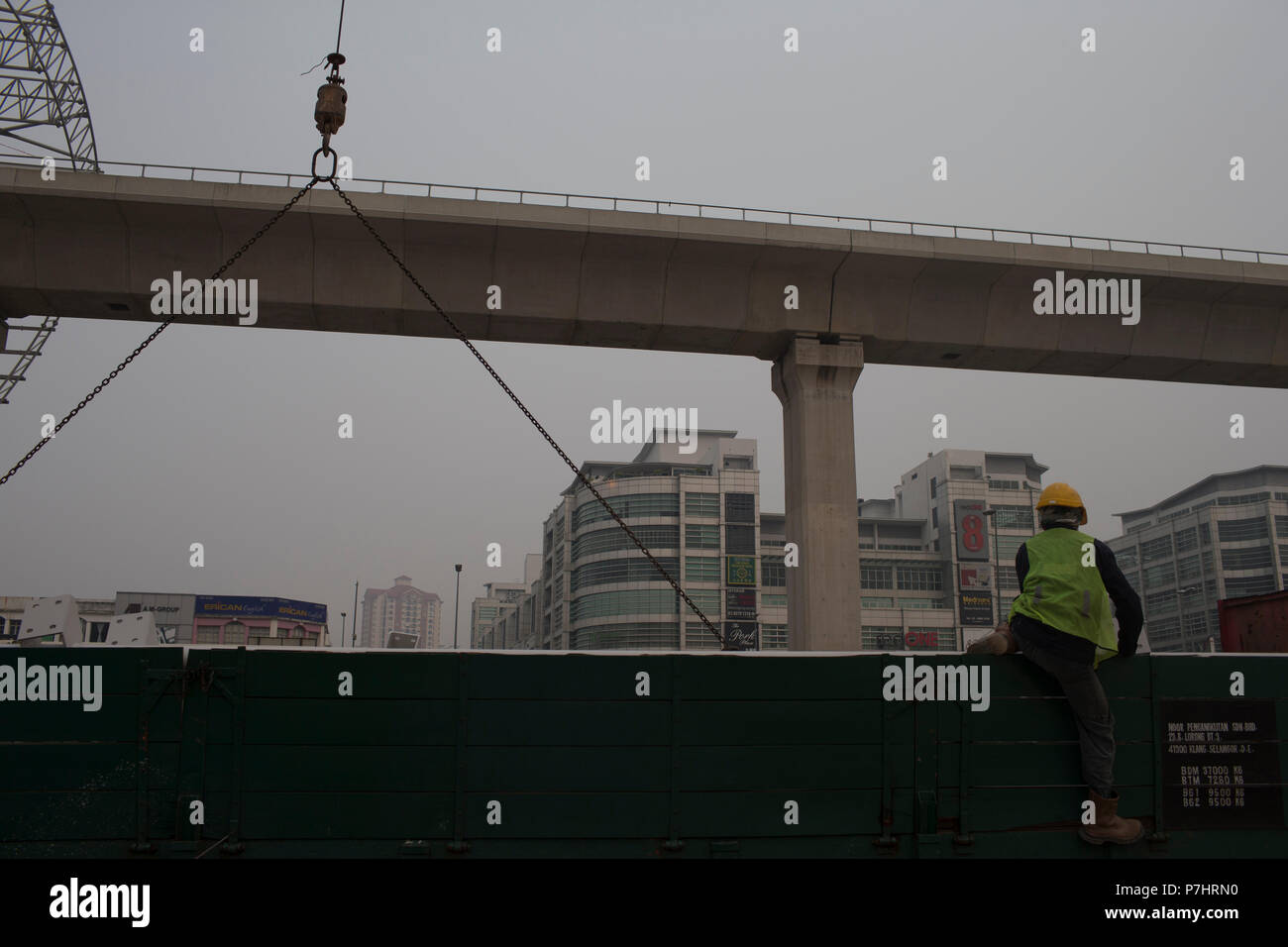 Construction work on the new elevated train system around Malaysia's ...