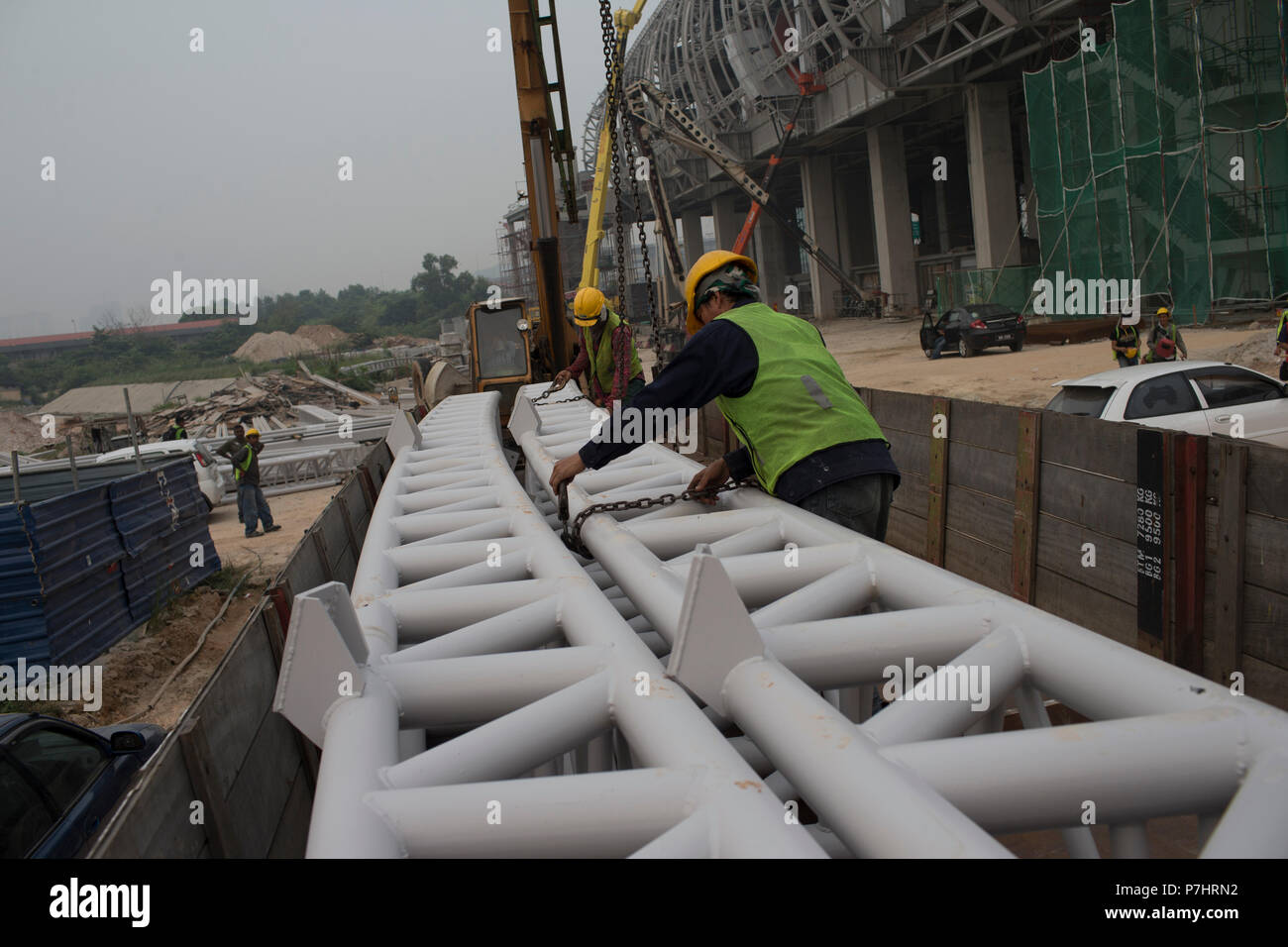 Construction work on the new elevated train system around Malaysia's ...