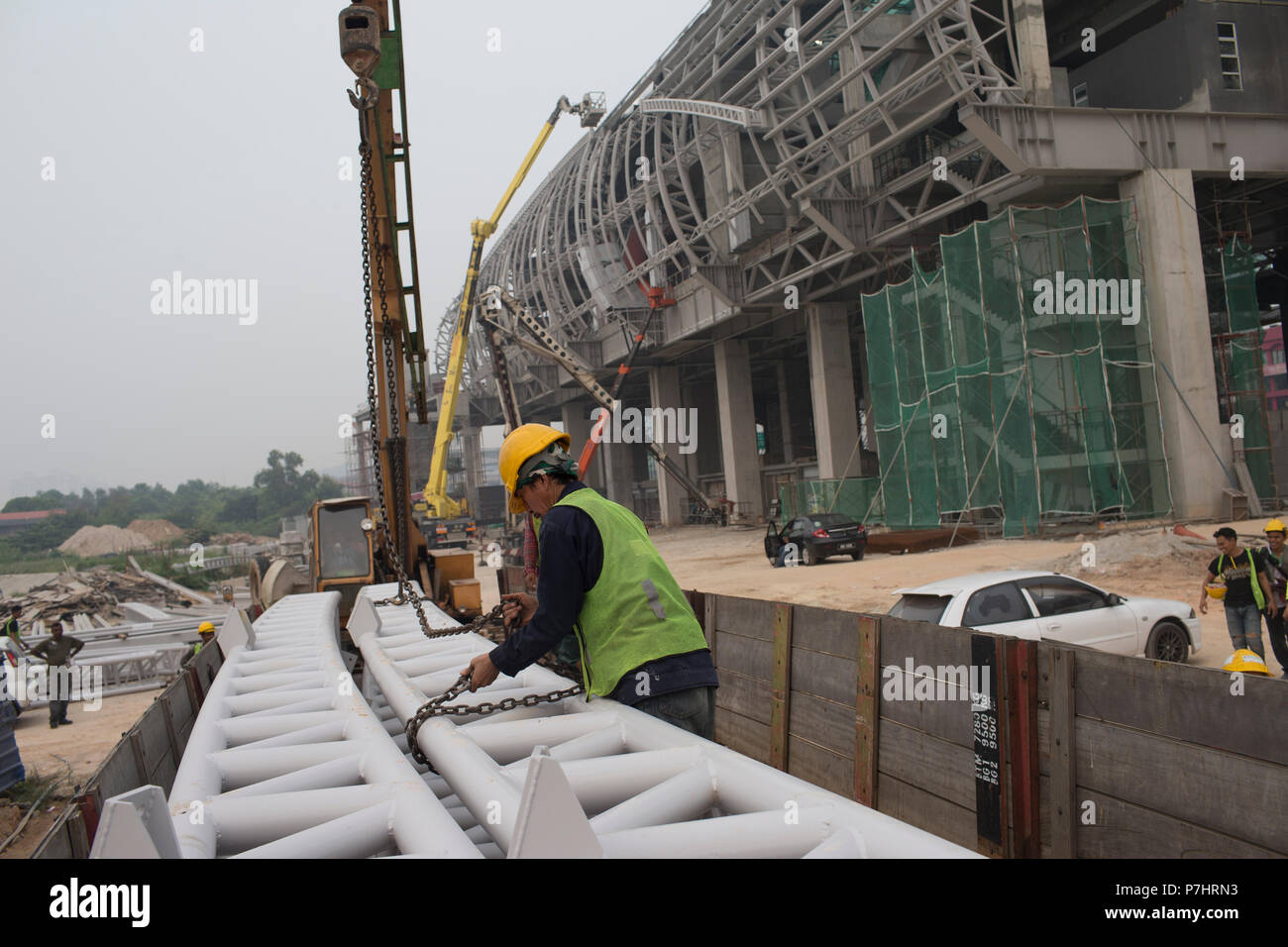 Construction work on the new elevated train system around Malaysia's ...