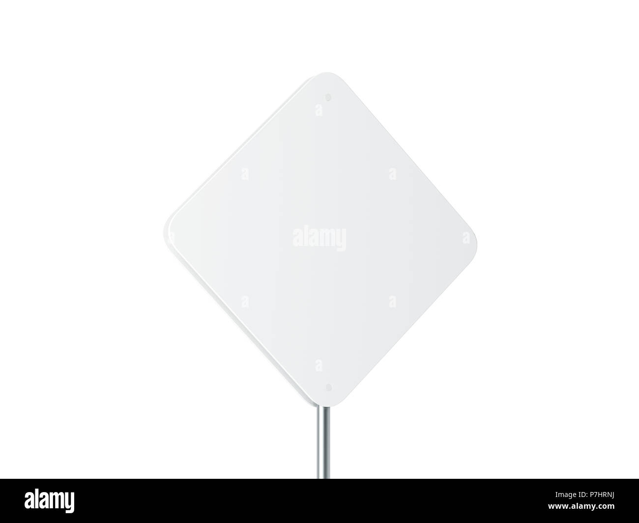 Blank white rhomb shape street sign mockup, 3d rendering. Clear rhombus ...