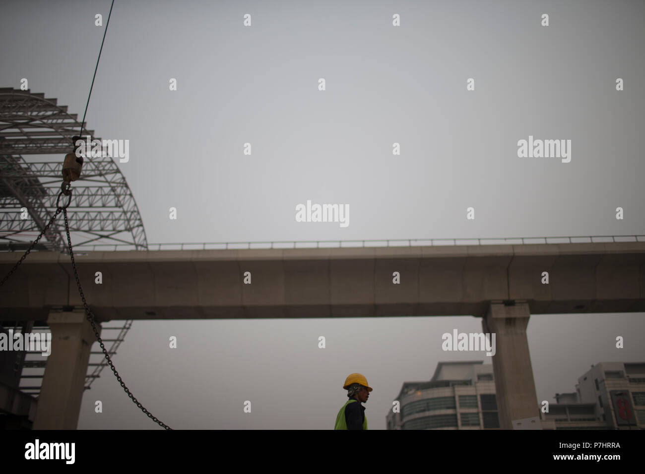 Construction work on the new elevated train system around Malaysia's ...